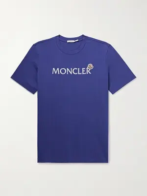 Moncler Moncler - Logo-Flocked Appliquéd Cotton-Jersey T-Shirt - Men - Blue - L Blue