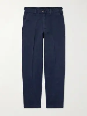 DRAKE'S Straight-leg Peached Cotton-twill Trousers - Blue