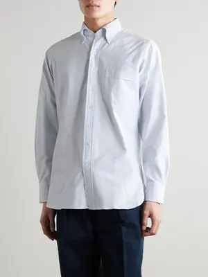DRAKE'S Button-down Collar Striped Cotton Oxford Shirt