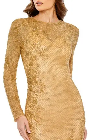 Mac Duggal Embellished Long Sleeve Evening Gown - Gold