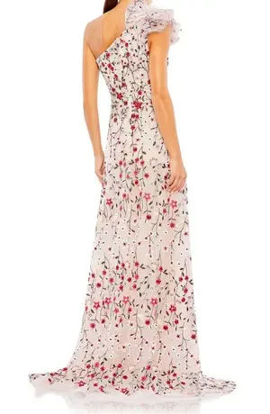 Mac Duggal Embellished Ruffled One-shoulder Gown - Rose Multi