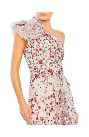 Mac Duggal Embellished Ruffled One-shoulder Gown - Rose Multi