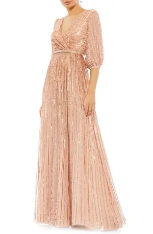 Mac Duggal Sequined Wrap Gown - Apricot