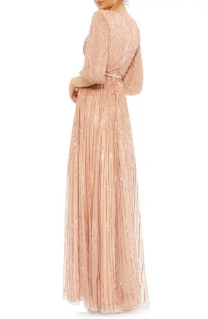 Mac Duggal Sequined Wrap Gown - Apricot