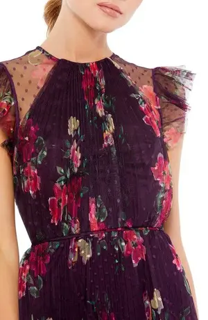 Mac Duggal Floral Flutter Sleeve Midi Dress