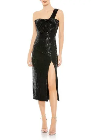 Mac Duggal Sequined One Shoulder Bow Dress - Black