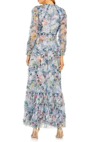 Mac Duggal Floral Chiffon High-neck Gown