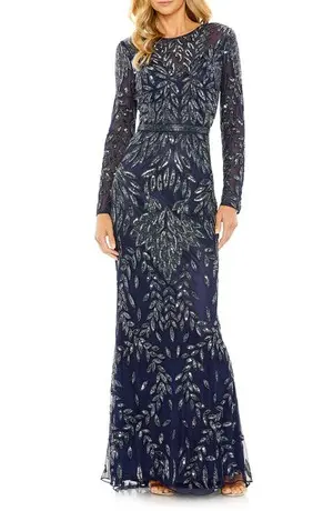Mac Duggal Long Sleeve Embellished Gown - Midnight