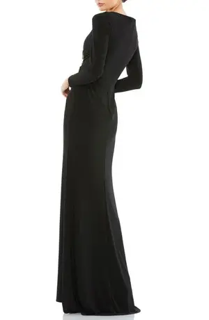 Mac Duggal Faux Wrap Appliqué Gown - Black