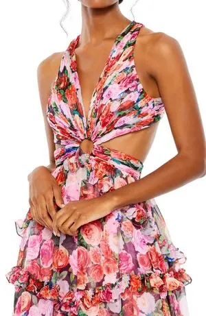 Mac Duggal Ruffled Cut-out Sleeveless Gown