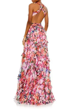 Mac Duggal Ruffled Cut-out Sleeveless Gown