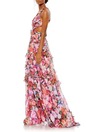 Mac Duggal Ruffled Cut-out Sleeveless Gown