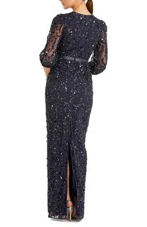 Mac Duggal Sequined Gown With Sleeves - Midnight