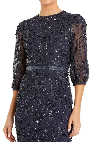 Mac Duggal Sequined Gown With Sleeves - Midnight