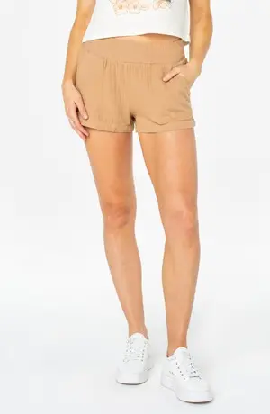 Roxy Laidback Cotton Gauze Shorts - Praline Solid