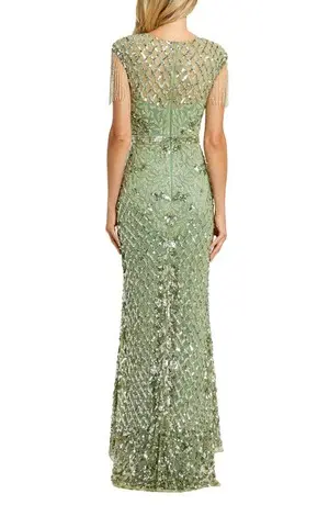 Mac Duggal High Neck Beaded Gown - Sage
