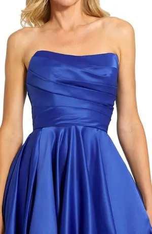 Mac Duggal Asymmetrical High-low Strapless Ruched Gown - Cobalt