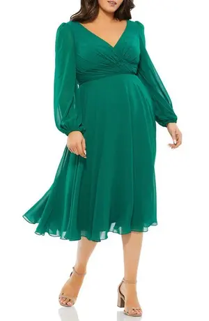 Mac Duggal Chiffon Bishop Sleeve Dress - Emerald