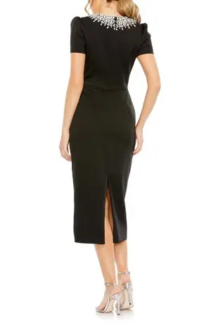 Mac Duggal Hand-embellished Rhinestone Neckline Column Dress - Black