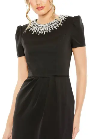 Mac Duggal Hand-embellished Rhinestone Neckline Column Dress - Black