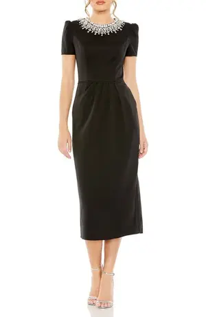 Mac Duggal Hand-embellished Rhinestone Neckline Column Dress - Black