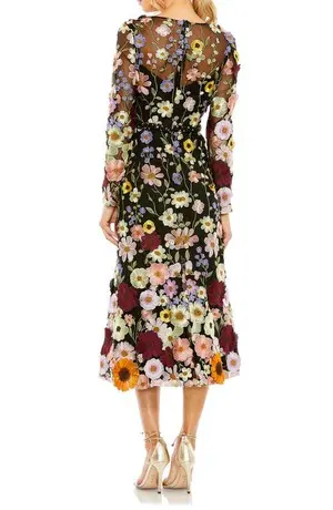 Mac Duggal Floral Embellished High Neck A-line Dress