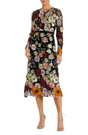 Mac Duggal Floral Embellished High Neck A-line Dress - Black Multi