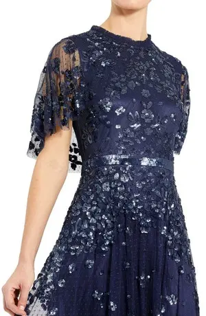 Mac Duggal Sequined High Neck A-line Gown - Midnight