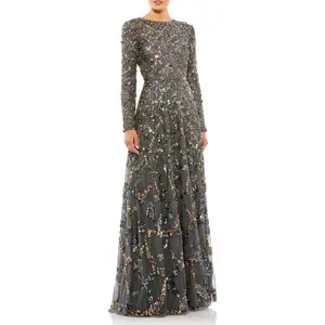 Mac Duggal Embellished Illusion Gown - Charcoal