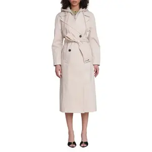 Avec Les Filles Maxi Trench Coat With Quilted Bib Hoodie - Ivory