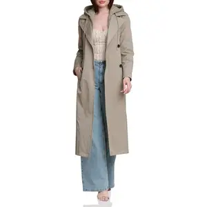 Avec Les Filles Quilted Hoodie Cotton & Nylon Trench Coat - Sage