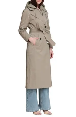 Avec Les Filles Quilted Hoodie Cotton & Nylon Trench Coat - Sage