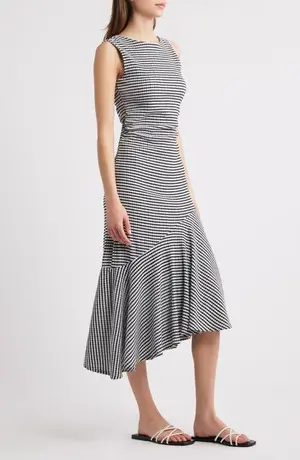 Rails Daija Seersucker Sleeveless Asymmetric Midi Dress