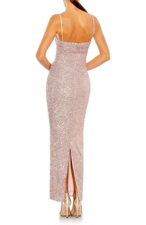Mac Duggal Sequined Strapless Faux Bow Column Gown