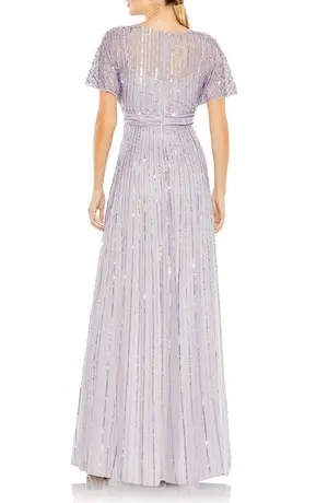 Mac Duggal Sequined Butterfly Sleeve A-line Gown