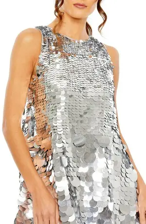 Mac Duggal Sleeveless Sequin Trapeze Mini Dress - Silver