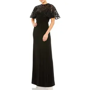 Mac Duggal Embellished Butterfly Cape Sleeve Jersey Gown