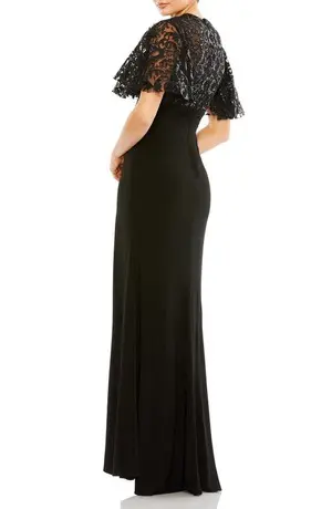 Mac Duggal Embellished Butterfly Cape Sleeve Jersey Gown