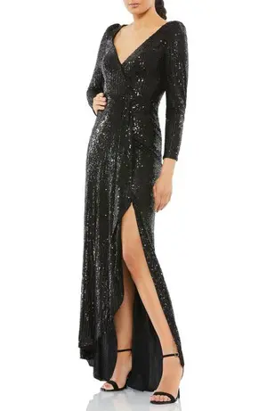 Mac Duggal Sequin Faux Wrap Gown