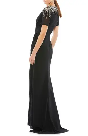 Mac Duggal Sequined Embellished Shoulder Evening Gown