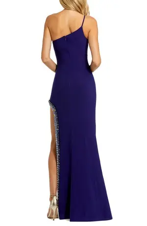 Mac Duggal Asymmetrical One-shoulder Embellished Jersey Gown