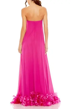 Mac Duggal Chiffon Strapless High-low Gown With Feather Hem - Fuchsia