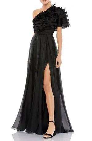 Mac Duggal One-shoulder Ruffle Gown