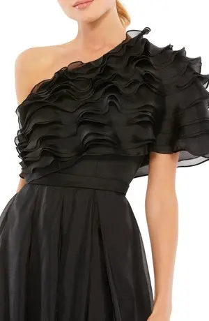 Mac Duggal One-shoulder Ruffle Gown