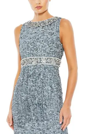 Mac Duggal Sequined Embellished Neckline Gown