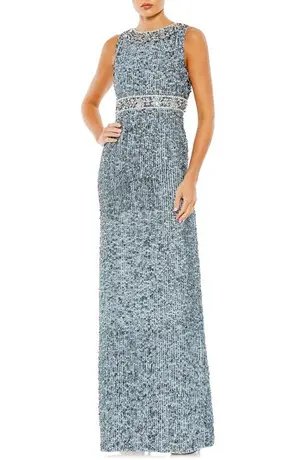 Mac Duggal Sequined Embellished Neckline Gown