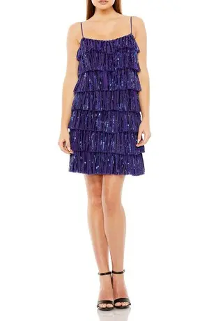 Mac Duggal Beaded Strap Sequin Ruffle Mini Dress - Cobalt