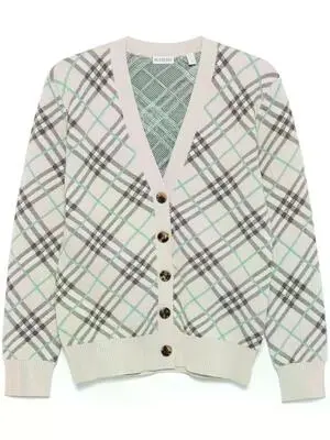 Burberry Checked Cardigan - Grey