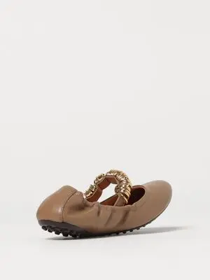TOD'S Ballet Flats With Gold Tone Detailing - Beige