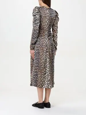 GANNI Leopard Print Ruched Midi Dress